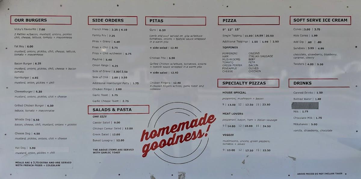 Menu at Vicky's Drive Inn restaurant, Ste. Anne
