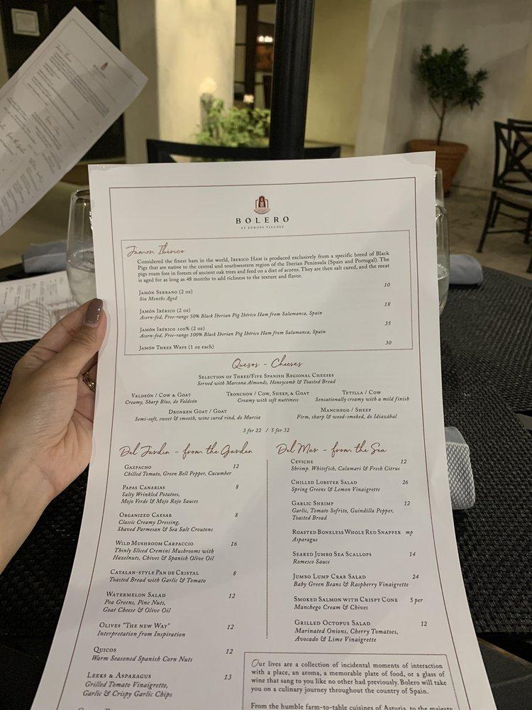 Menu at Bolero Restaurante, Temecula