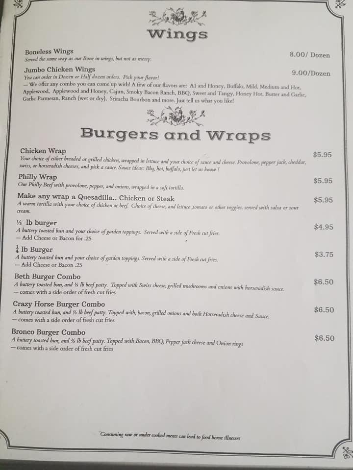 Menu at Double D's Venango Hotel pub & bar, Venango