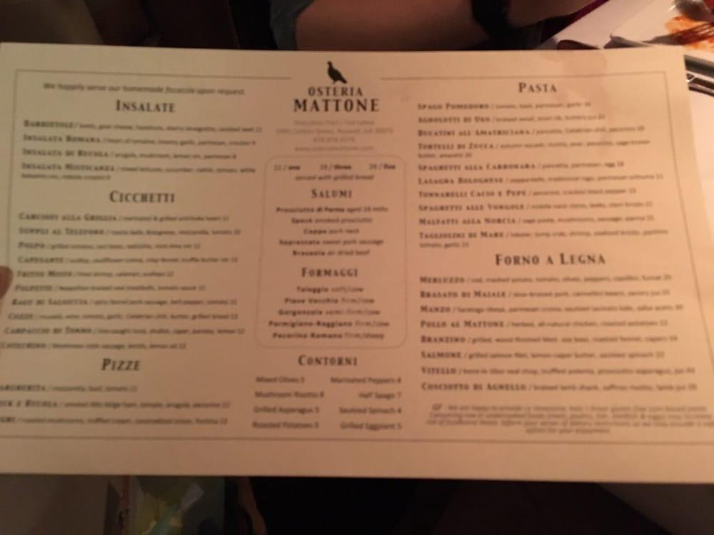 Menu at Osteria Mattone pub & bar, Roswell