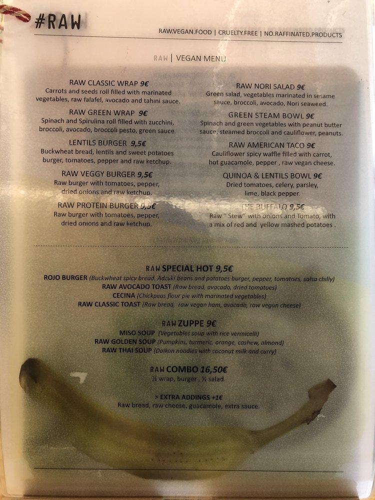 Menu at RAW VEGAN FIRENZE restaurant, Florence