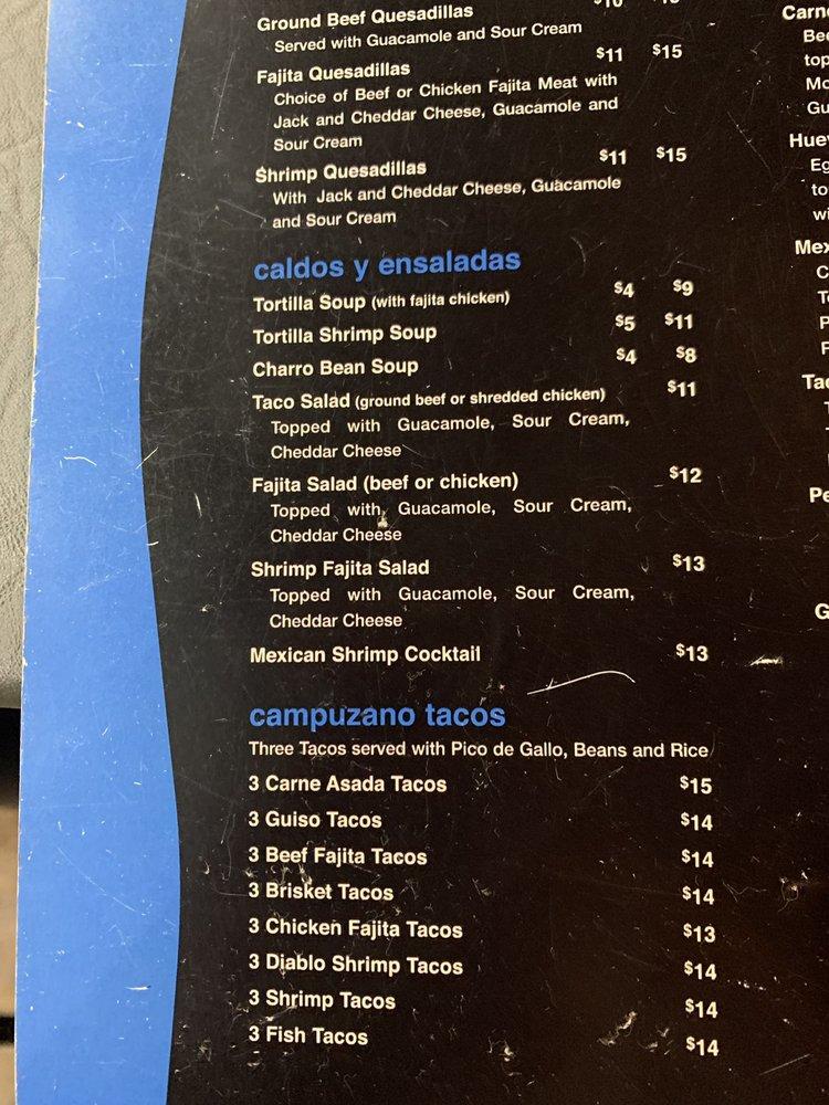 Menu at Campuzano Mexican Food restaurant, Cedar Hill, 213 W Belt Line Rd