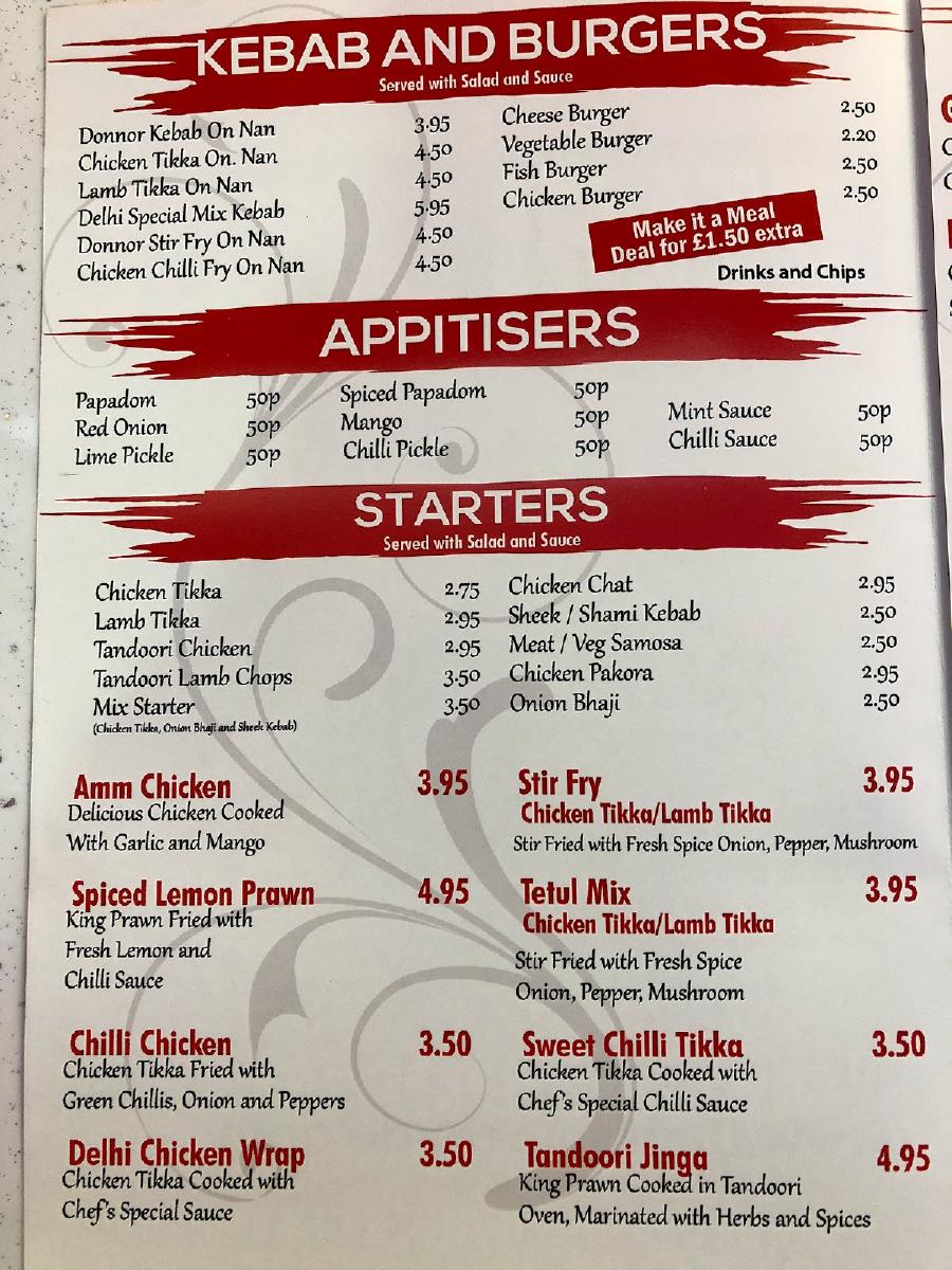 Menu at Delhi Spice Hyde restaurant, Hyde