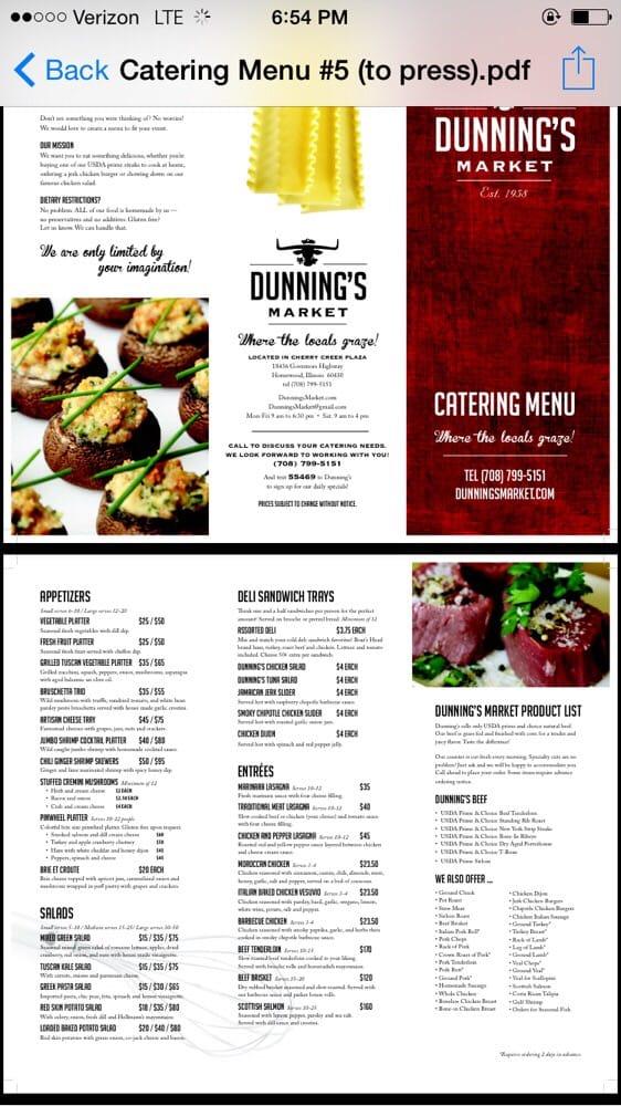 Menu at Dunning's Gourmet Market & Deli restaurant, Flossmoor