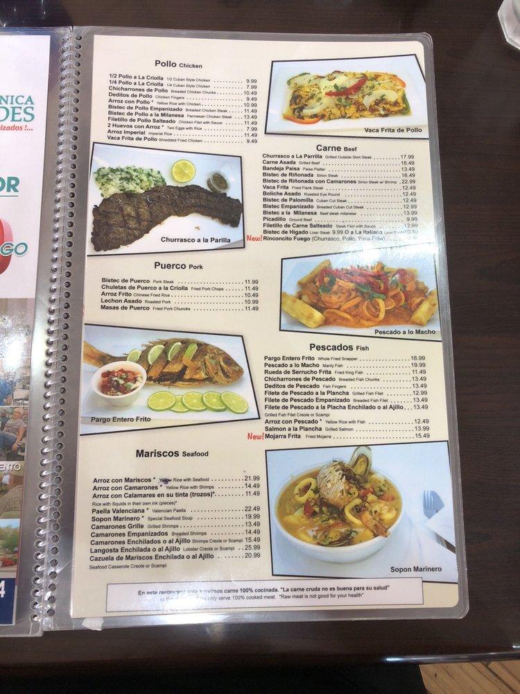 Menu at El Rinconcito Latino Coral Way restaurant, Miami, SW 24th St