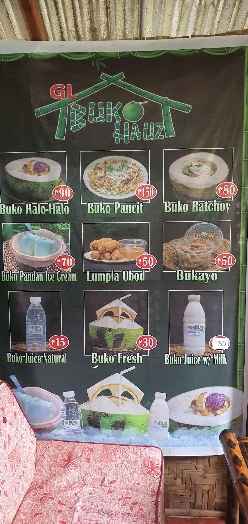 Menu at GL Buko Hauz cafe, Libungan