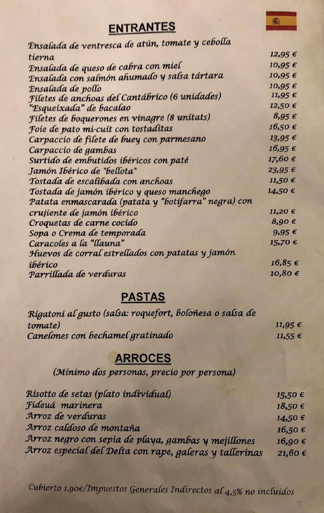Carta del restaurante La borda pairal, Andorra la Vieja