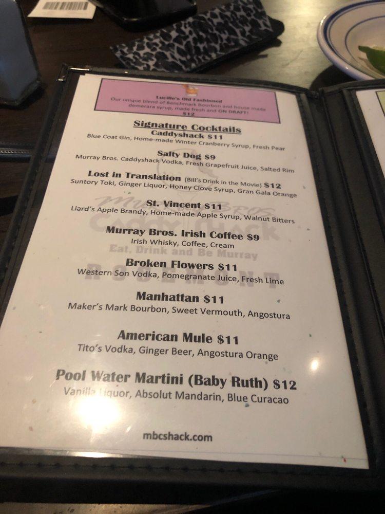 Menu at Murray Bros. Caddyshack pub & bar, Rosemont, Balmoral Ave