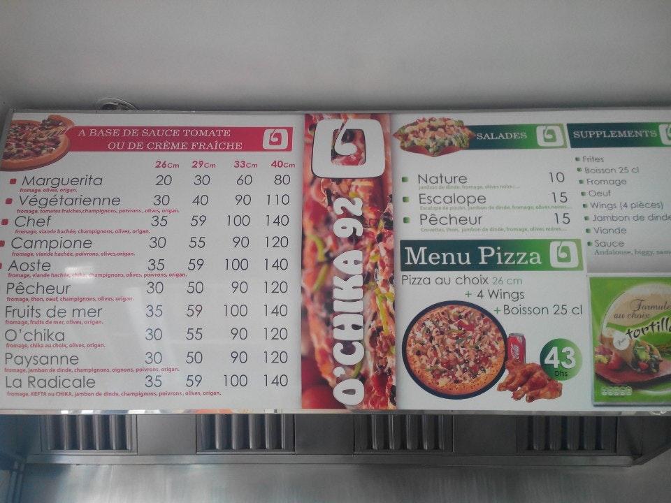 Menu at O'Chika L'original restaurant, Agadir