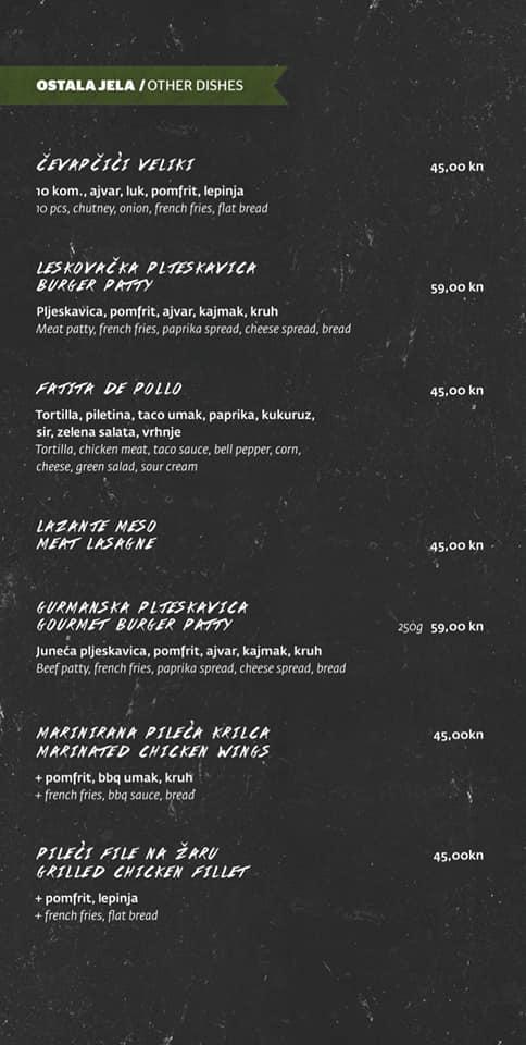 Menu at Oliva restaurant, Ploče