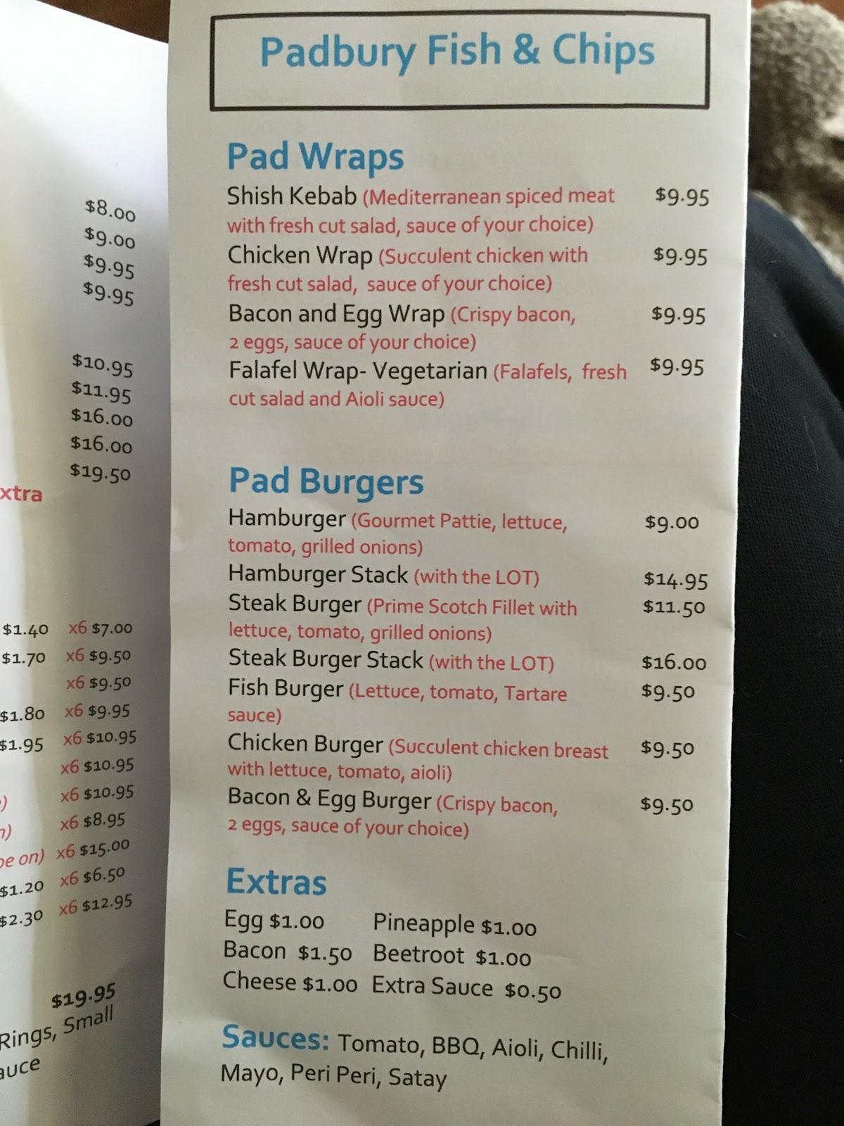 Menu at Padbury Fish and Chips restaurant, Padbury