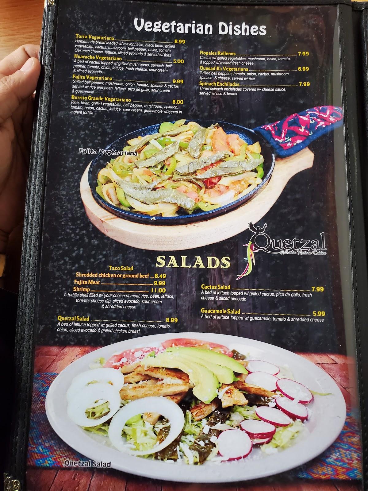 Menu at Quetzal restaurant, Hot Springs, Airport Rd