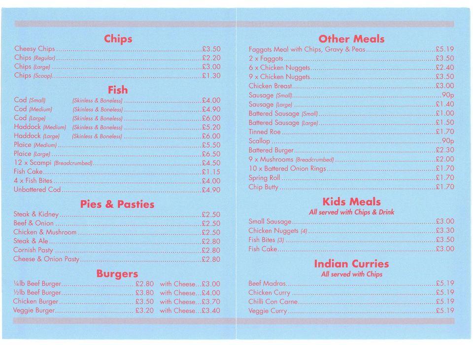 Menu at The Battered Fryer fast food, Burnham-on-Sea