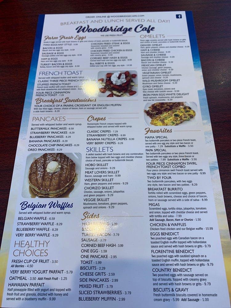 Menu at Woodbridge Cafe, Sachse