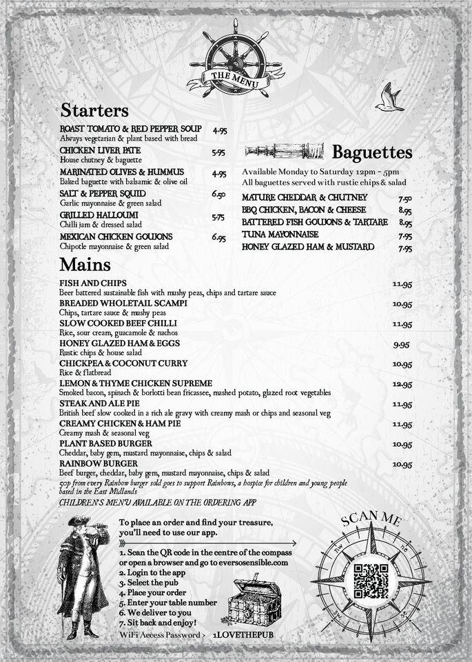 Menu at The Admiral Rodney pub & bar, Southwell