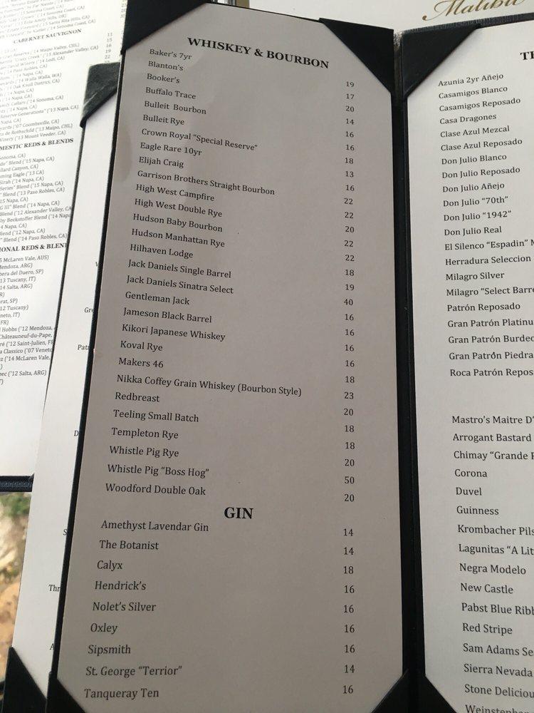 Carta de Mastro's Ocean Club, Malibu, Pacific Coast Hwy