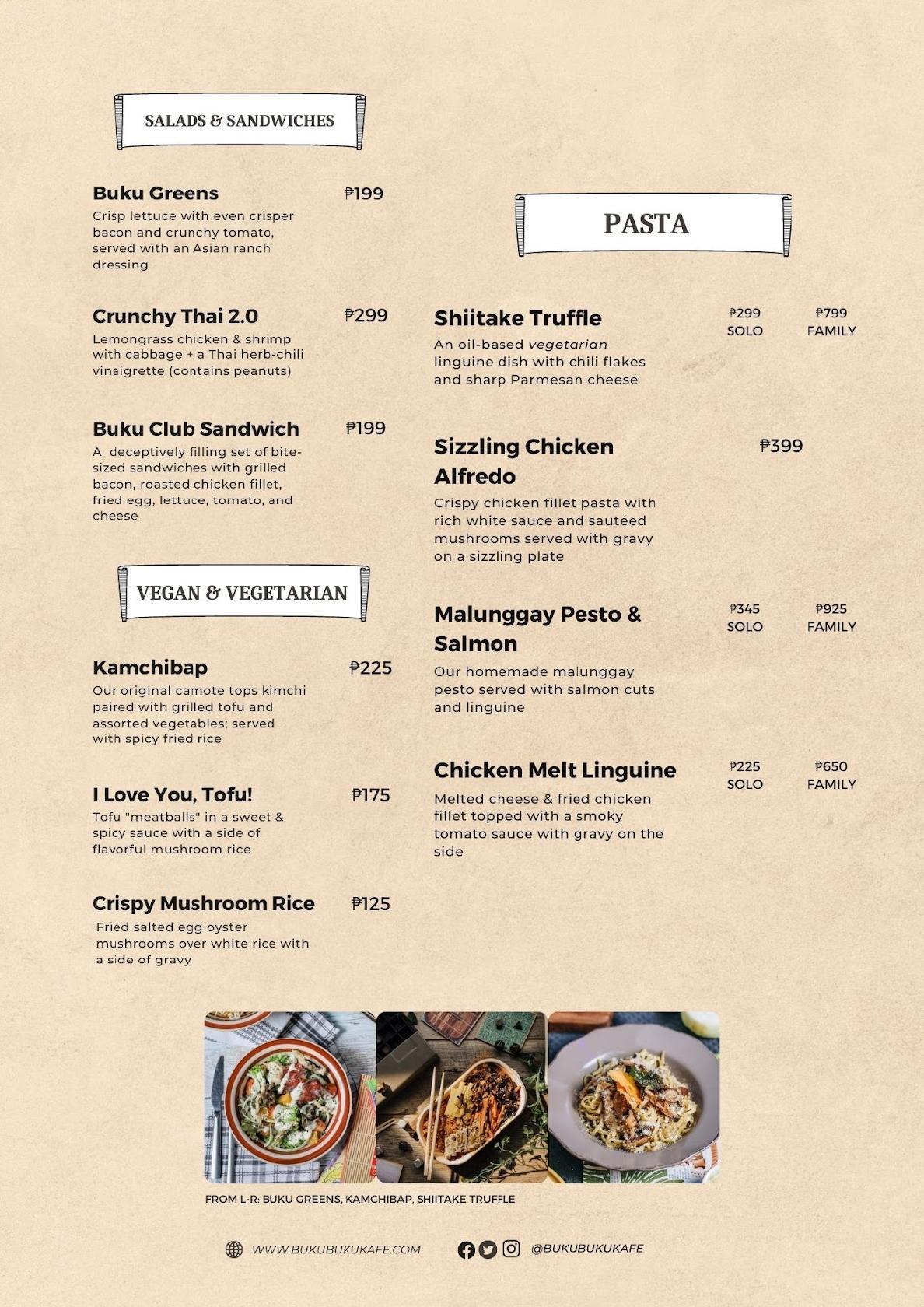 Menu at Buku-Buku Kafe restaurant, Muntinlupa, cor