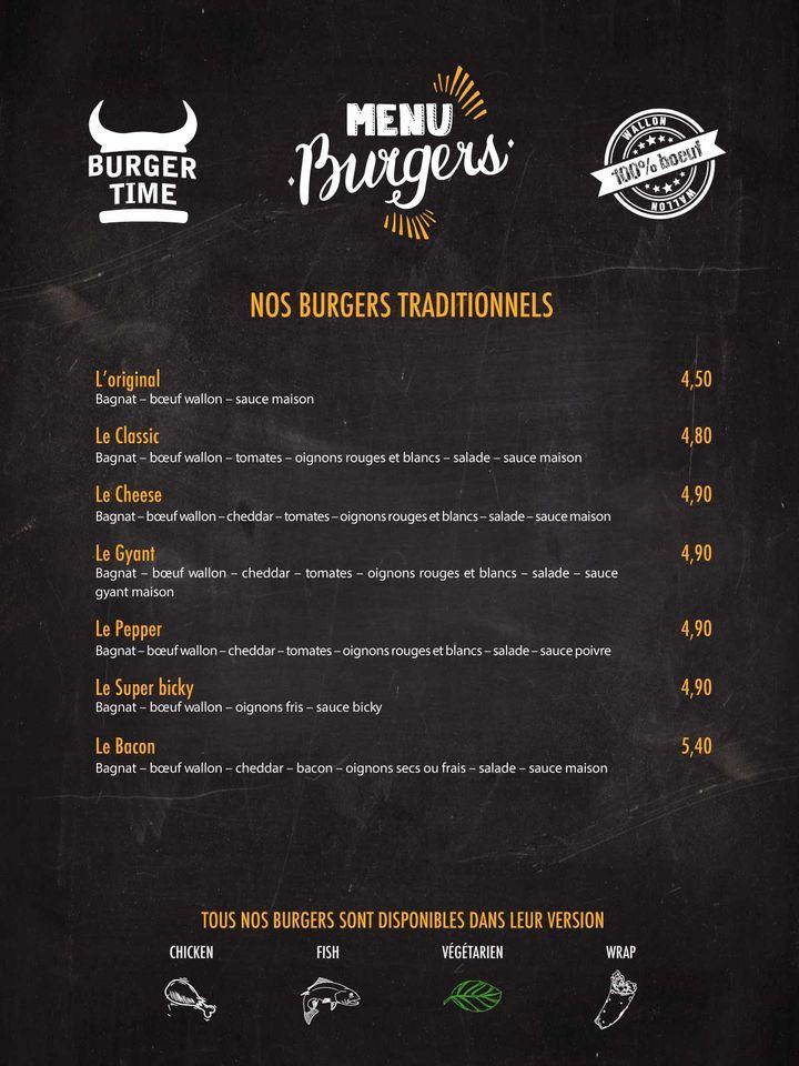 Menu au Burger Time Grand-Halleux, Vielsalm