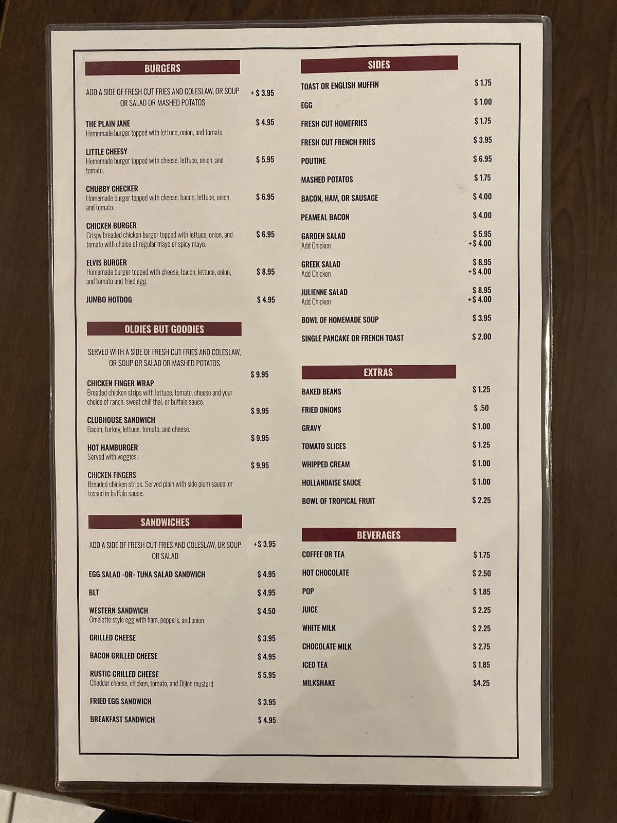 Menu at East Side Diner restaurant, Welland