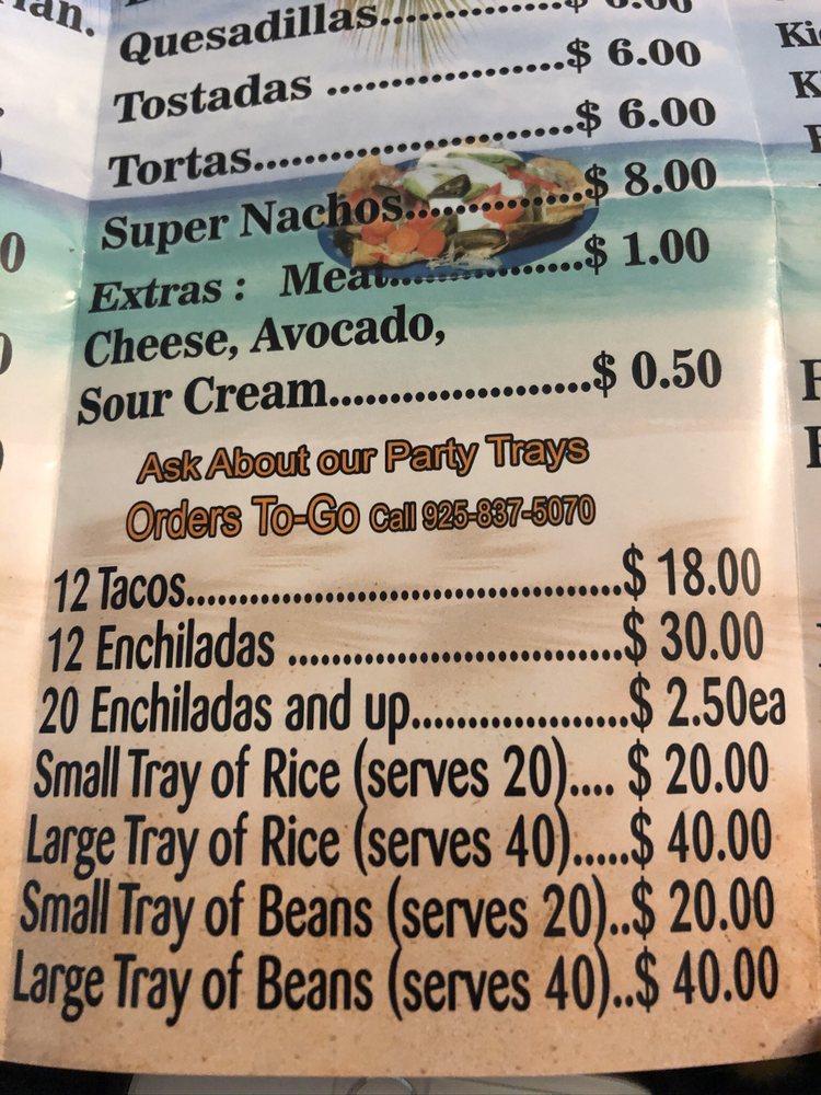 Menu at La Costa restaurant, Martinez