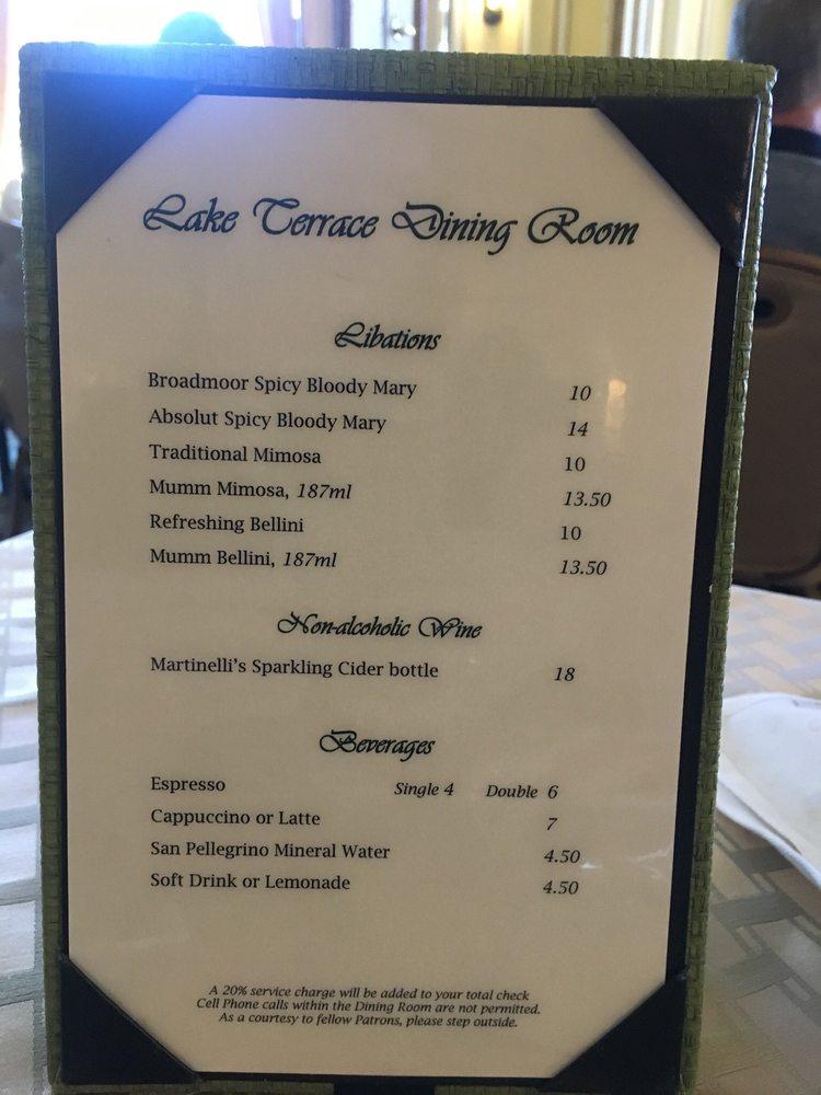 Menu at Lake Terrace Dining Room restaurant, Colorado Springs, 1 Lake Ave