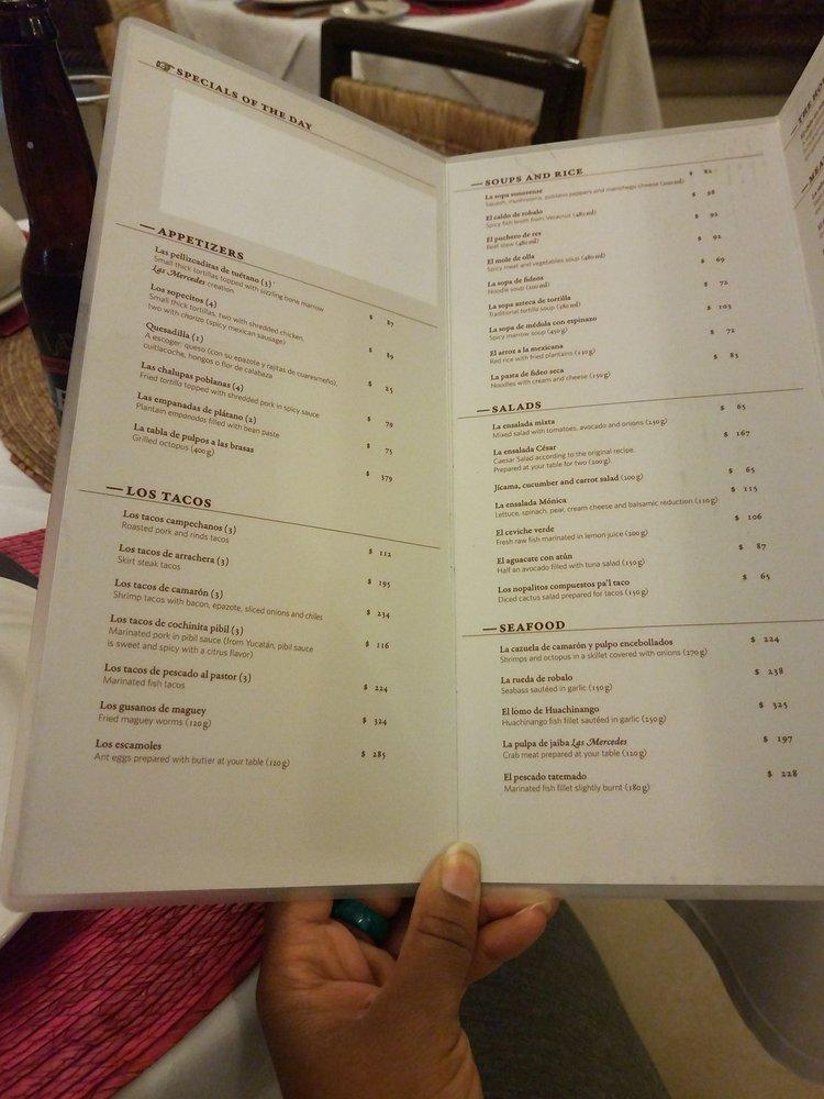 Menu at Las Mercedes steakhouse, Mexico City