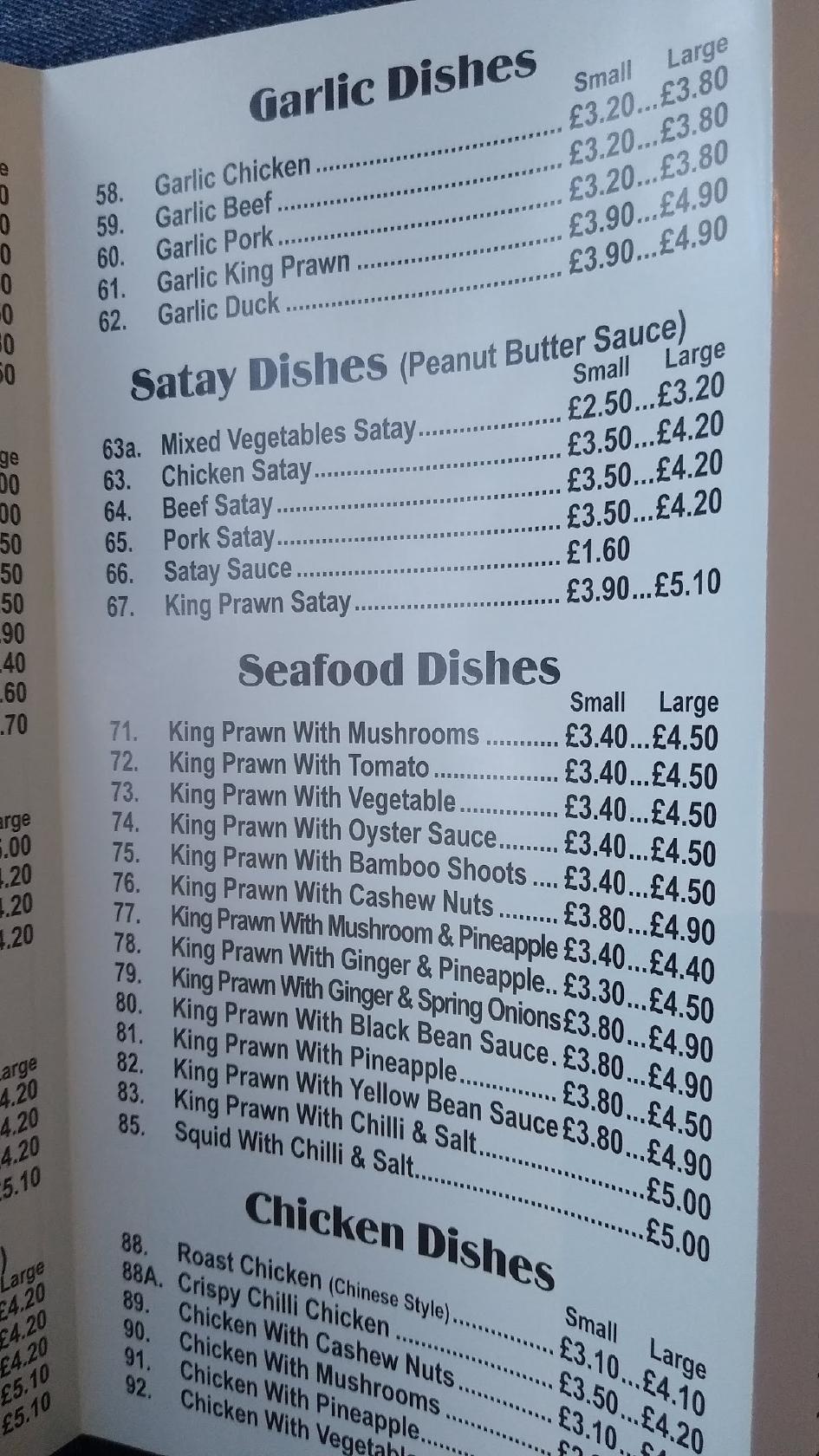 Menu at Pagoda Chinese Take Away fast food, Margate