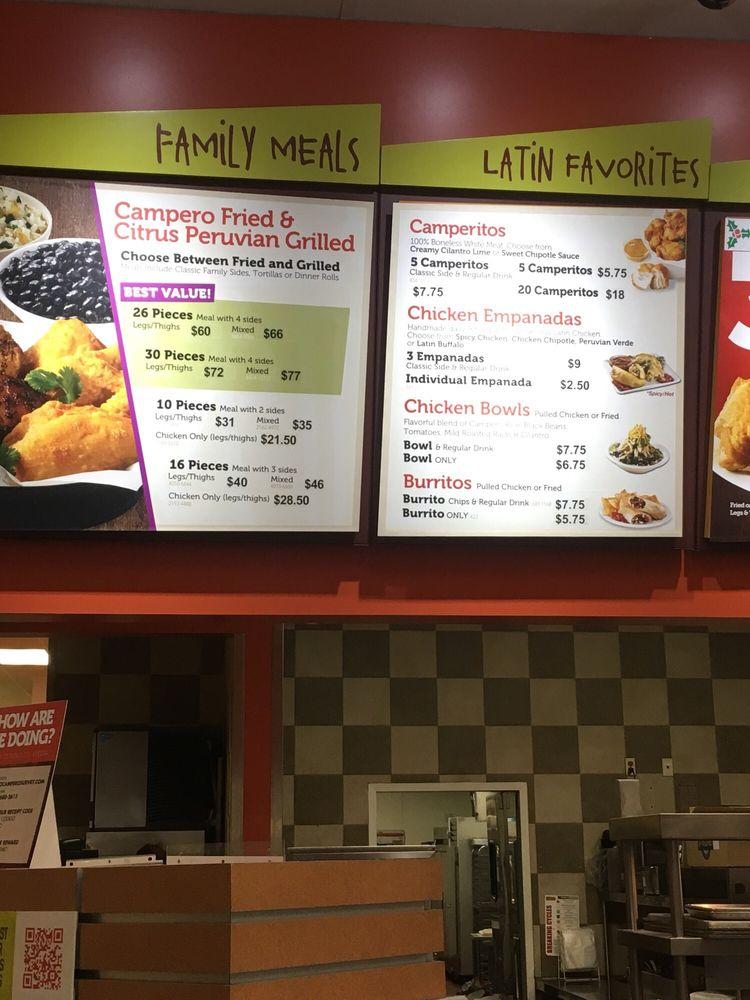 Menu at Pollo Campero fast food, Los Angeles, W 7th St