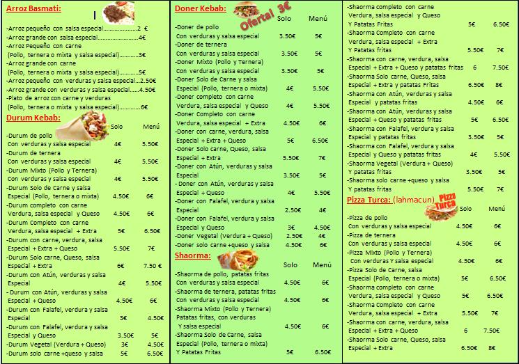 Menu at Real Doner Kebab restaurant, Ciudad Real
