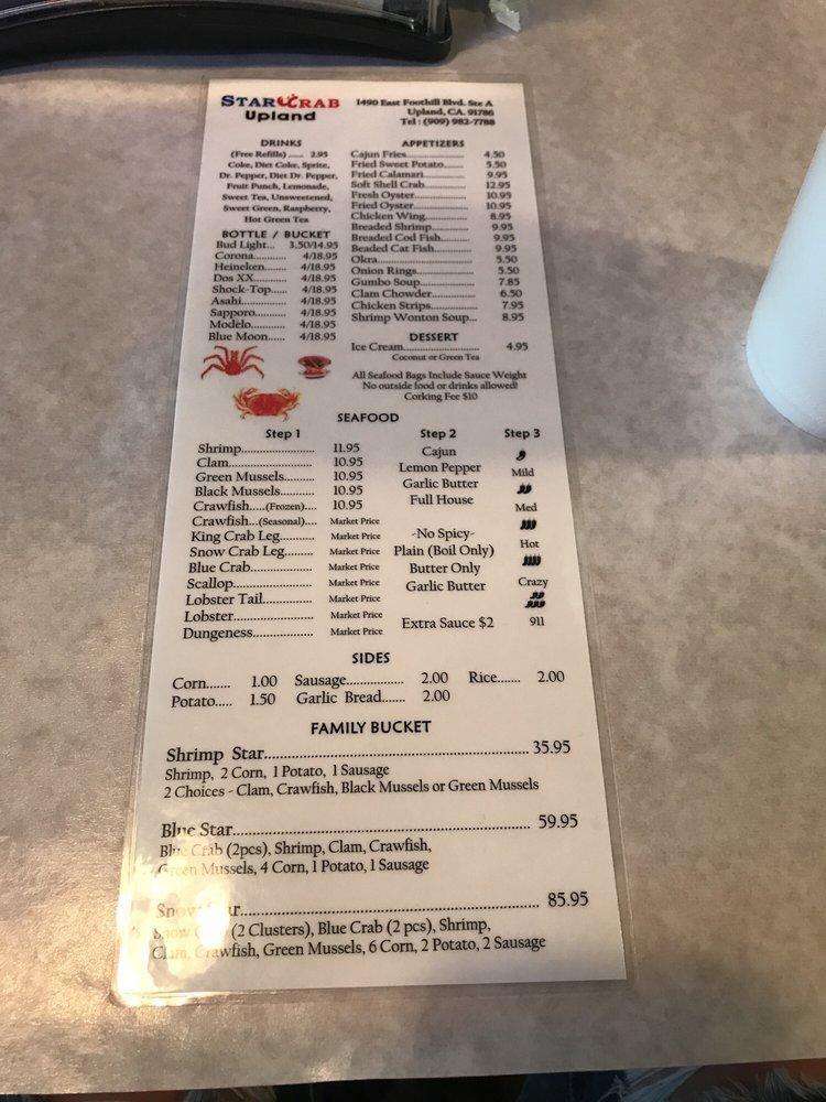 Menu at Star Crab restaurant, Upland