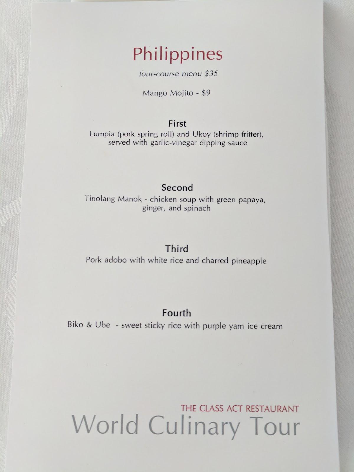 Menu at The Class Act restaurant, Cedar Rapids