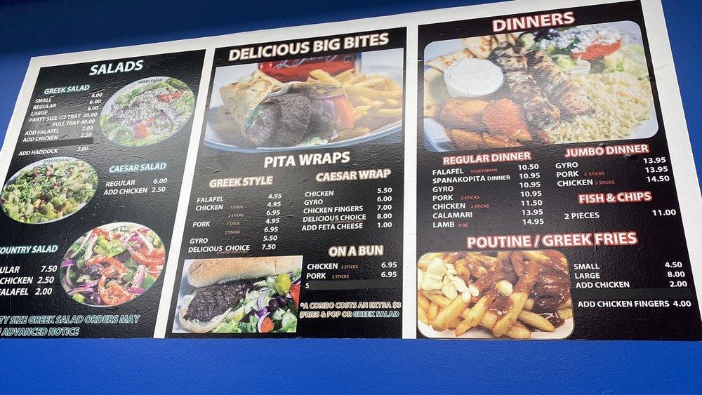 Menu at Delicious Greek restaurant, Aurora, 297 Wellington St E #3