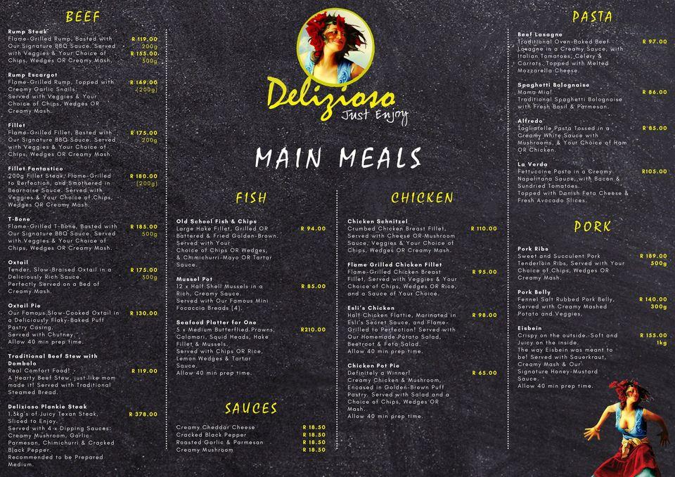 Menu at Delizioso restaurant, Centurion, Shop 82 - 83