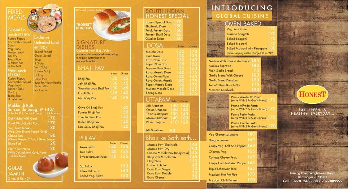 Menu at Honest Restaurant, Bhavnagar, Near Takhteshwar Police Chowki ...