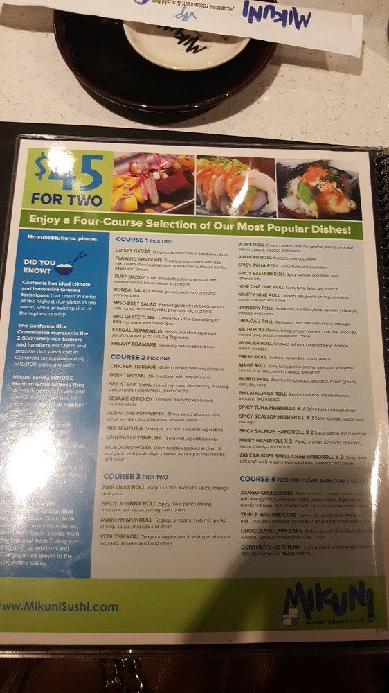 Menu at Mikuni restaurant, Sacramento, J St STE 150