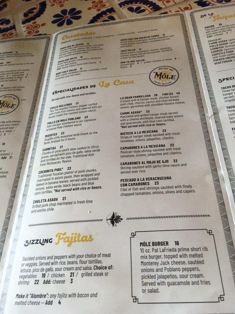 Menu at Mole Cantina Mexicana restaurant, Wellington, S State Rd 7 #150