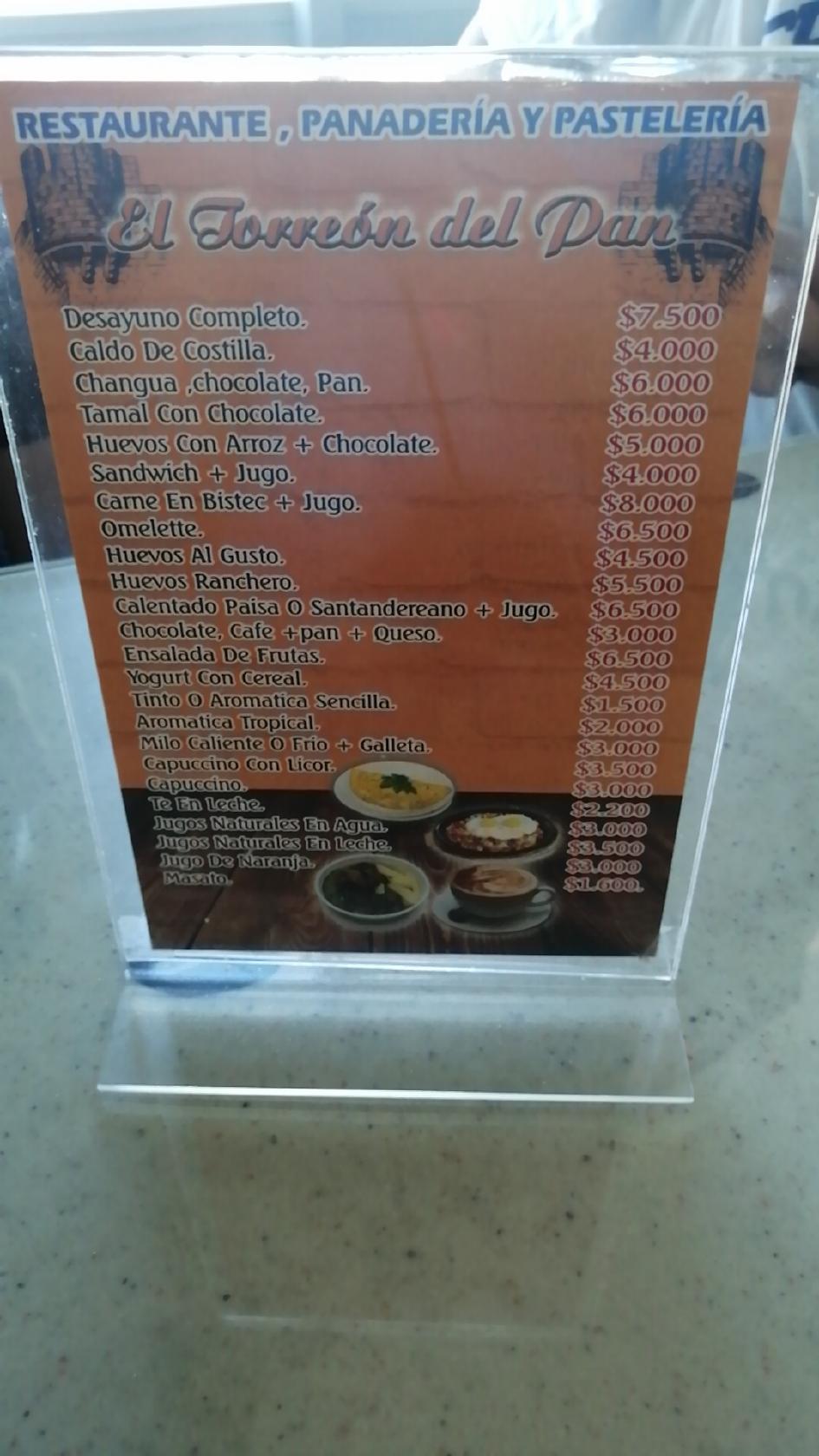 Menu at Panadería y pastelería El Torreón del Pan, Bogotá