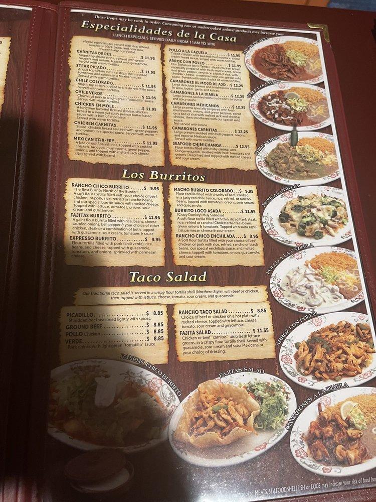 Menu at Rancho Chico restaurant, Spokane, N Division St