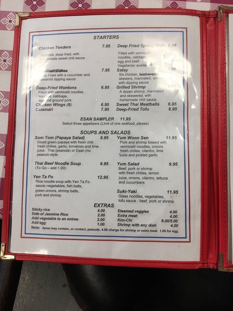 Menu at Thai-Esan Restaurant, Spring Lake