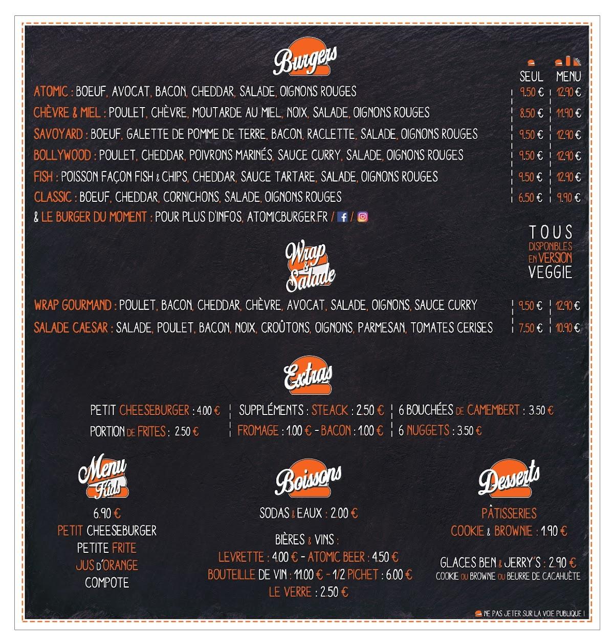 Menu at Atomic Burger restaurant, Vitré