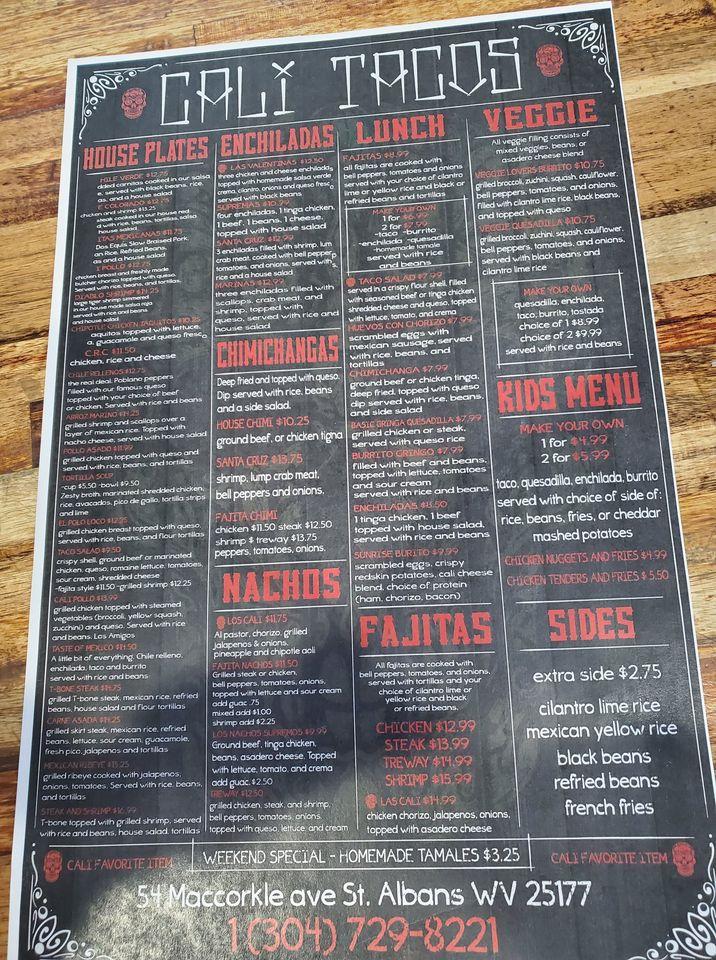 Menu at Cali Taco restaurant, Nitro