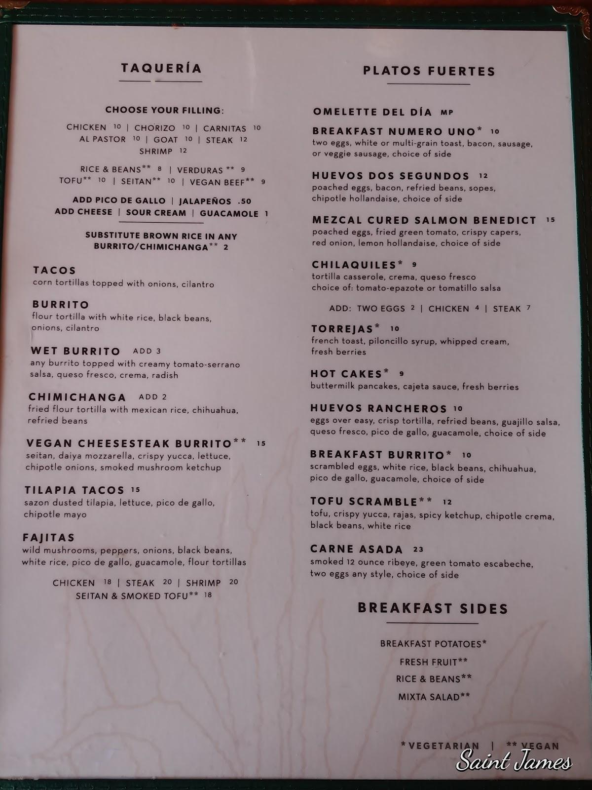 Menu at Cantina Dos Segundos pub & bar, Philadelphia