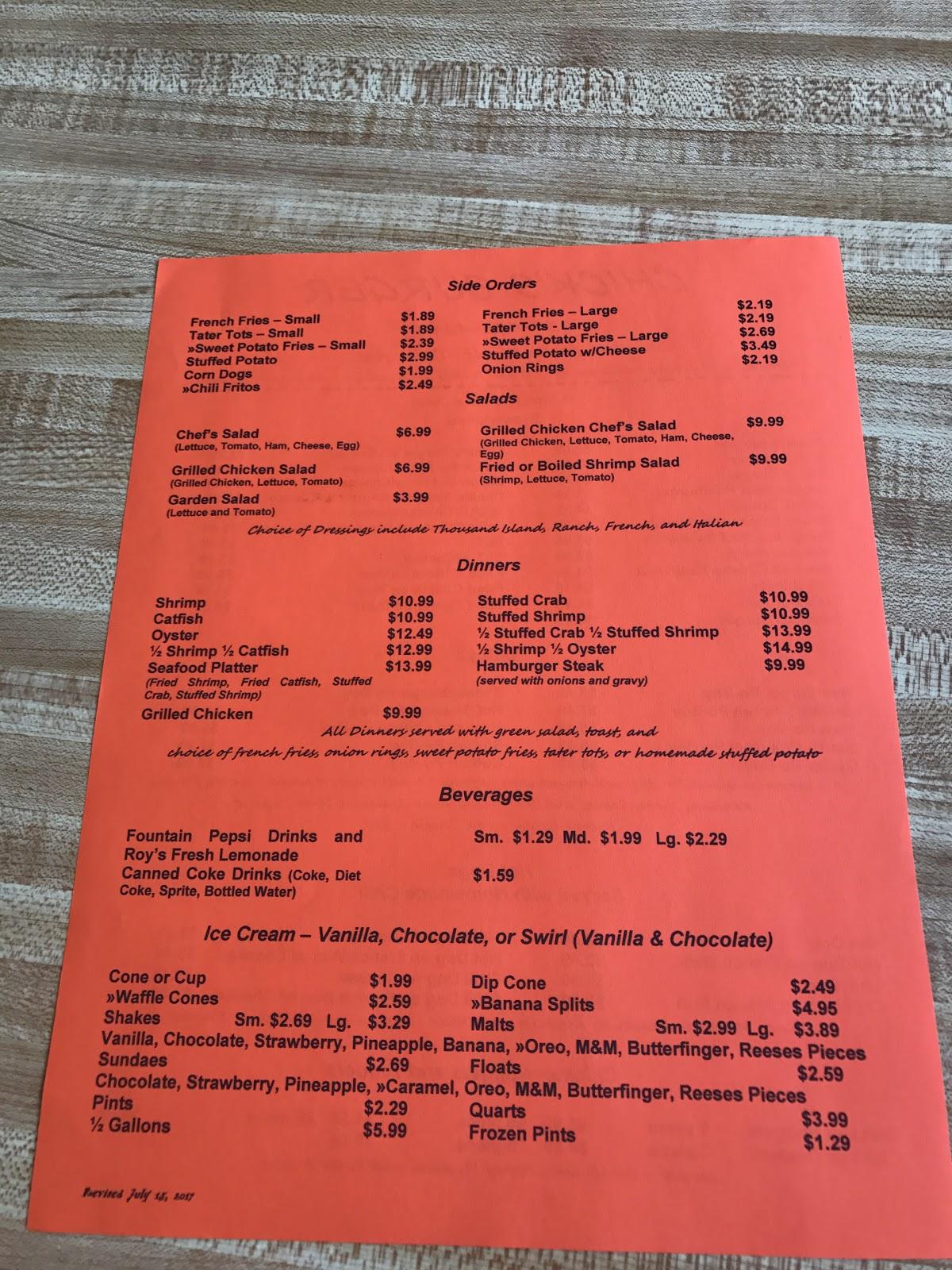 Menu at Chick's Burgers restaurant, Baldwin