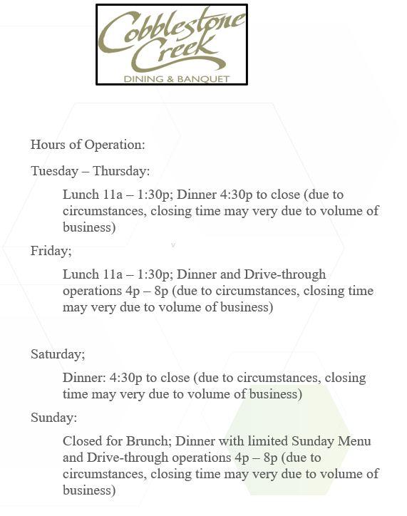 Menu at Cobblestone Creek restaurant, Brillion