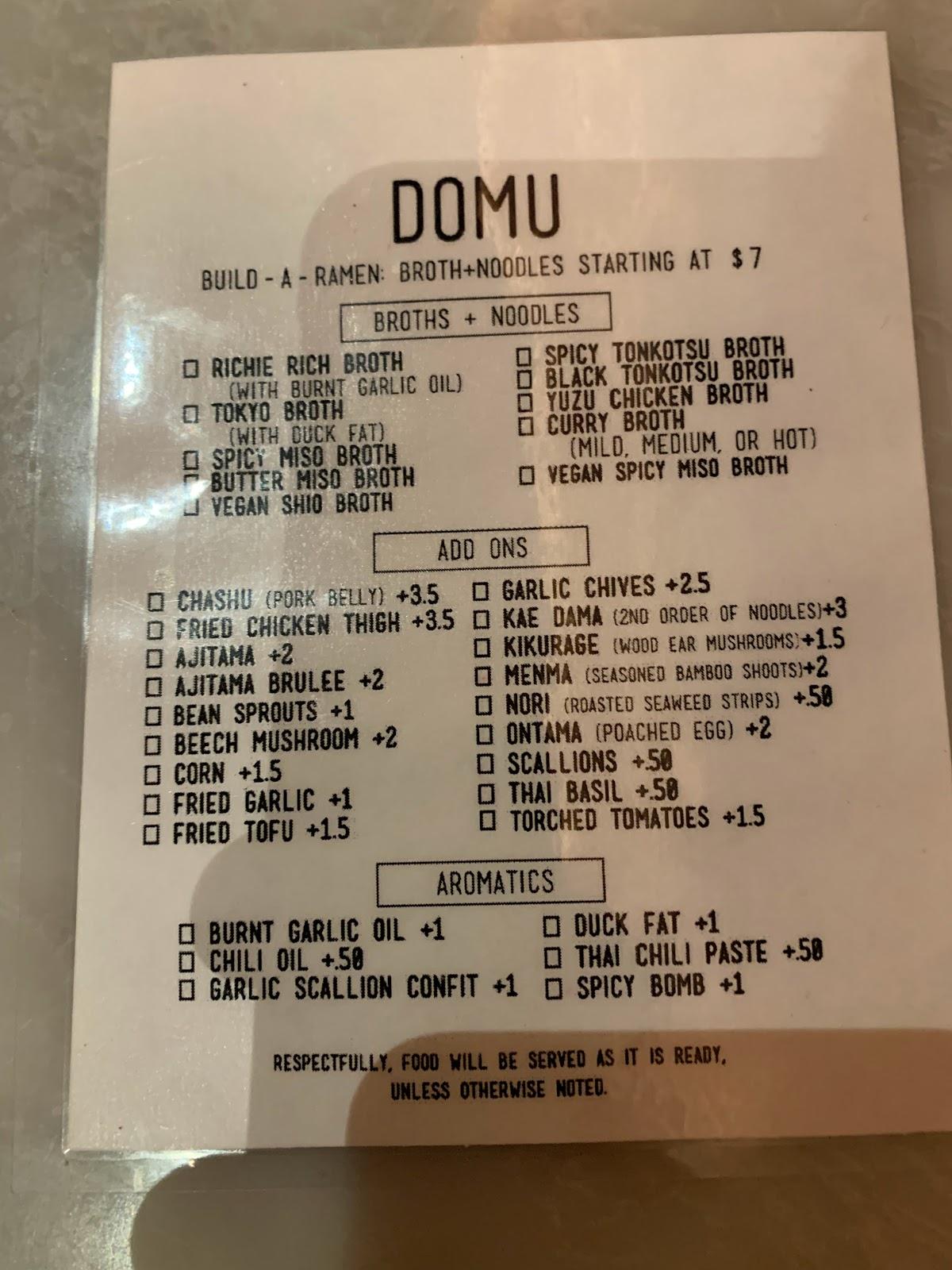 Menu at DOMU - Dr. Phillips restaurant, Orlando, Dr Phillips Blvd #14