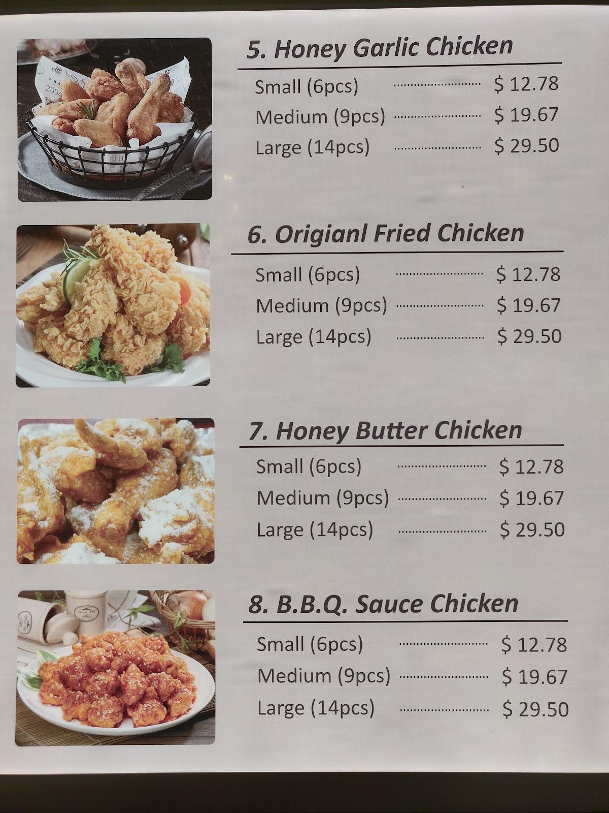 Menu at Kore chicken restaurant, Markham