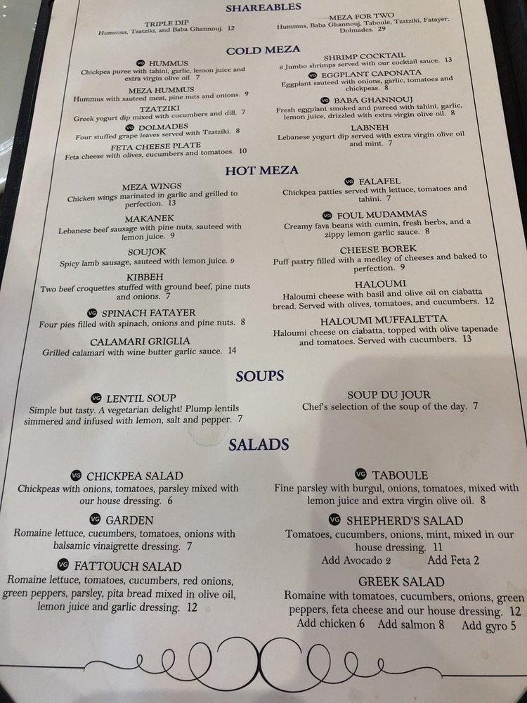Menu at Meza Mediterranean Grill restaurant, Orlando, Jake St