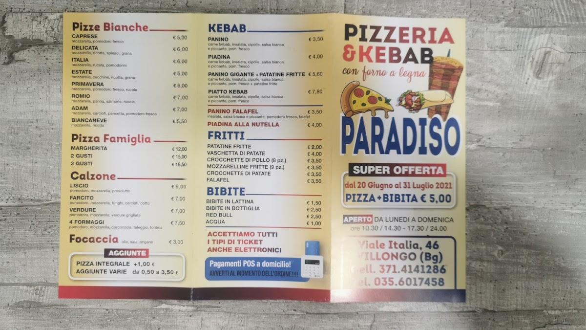 Menu da Paradiso, pizzeria & kebab, Villongo