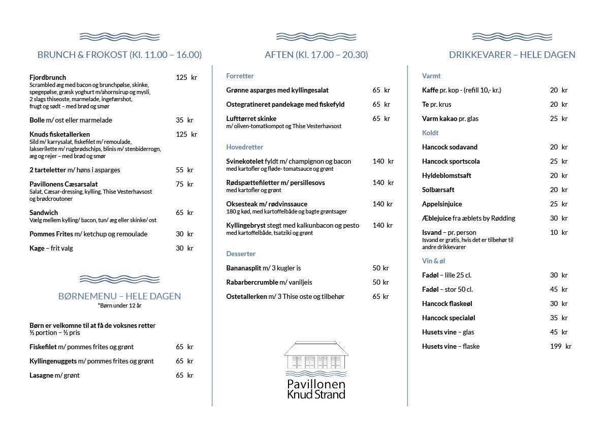Menu at Pavillonen Knud Strand restaurant, Spøttrup