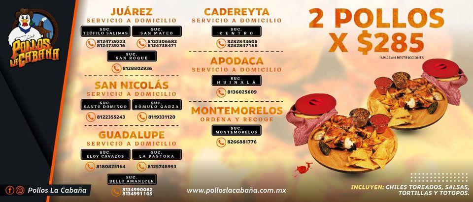 Carta del restaurante Pollos La Cabaña Cadereyta, Cadereyta Jiménez
